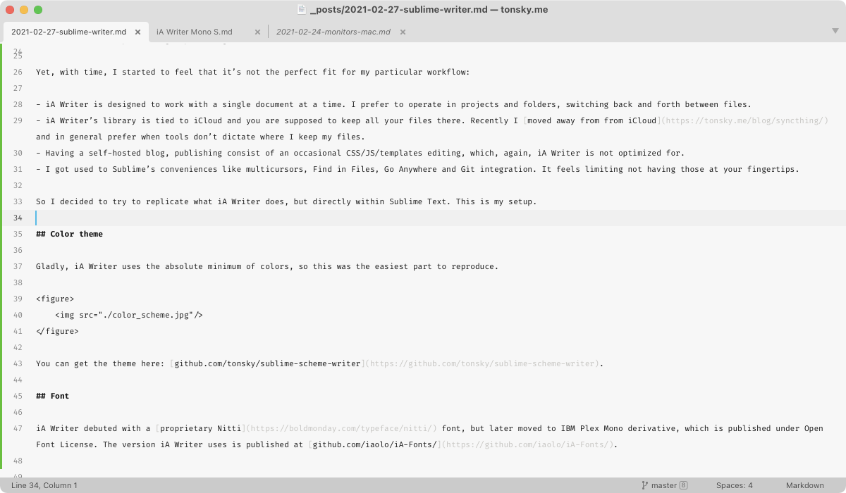 Building an ultimate writing machine from Sublime Text @ tonsky.me
